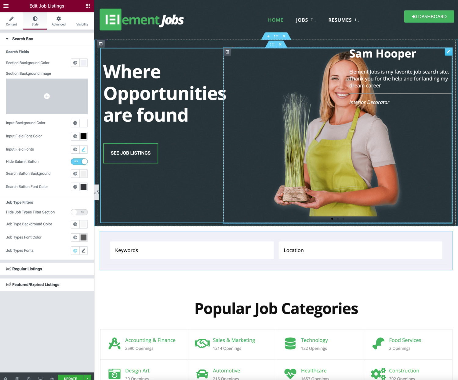 Elementor Connector for WP Job Manager – TinyGiantStudios